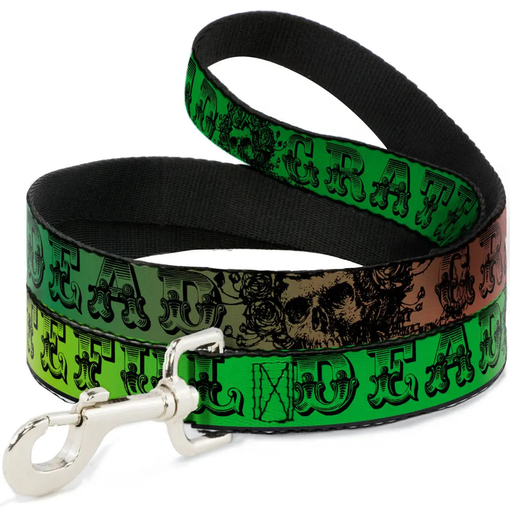 Grateful Dead Dog Leash | Rainbow Fade Text + Skull & Roses - | relix.shop