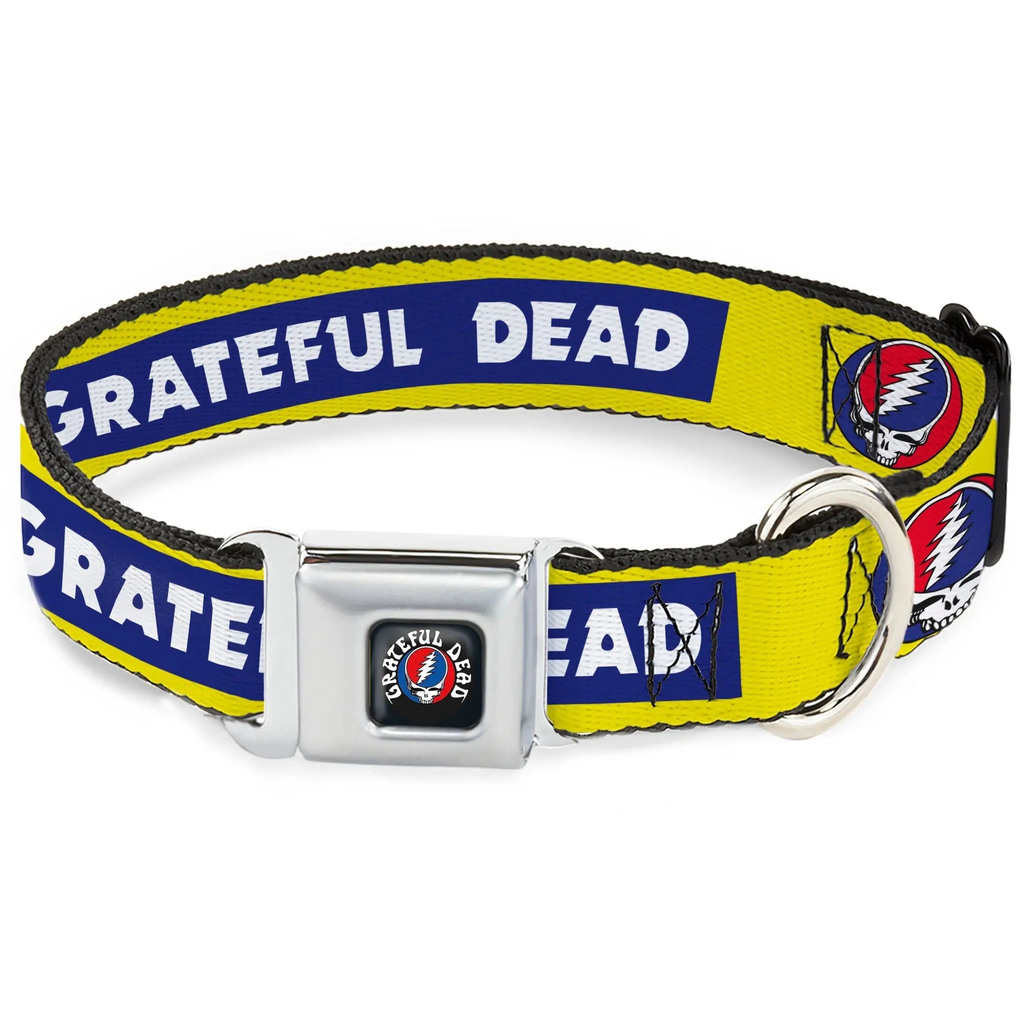 Grateful Dead Buckle Dog Collar | Blue/Yellow Text + Steal Your Face ...