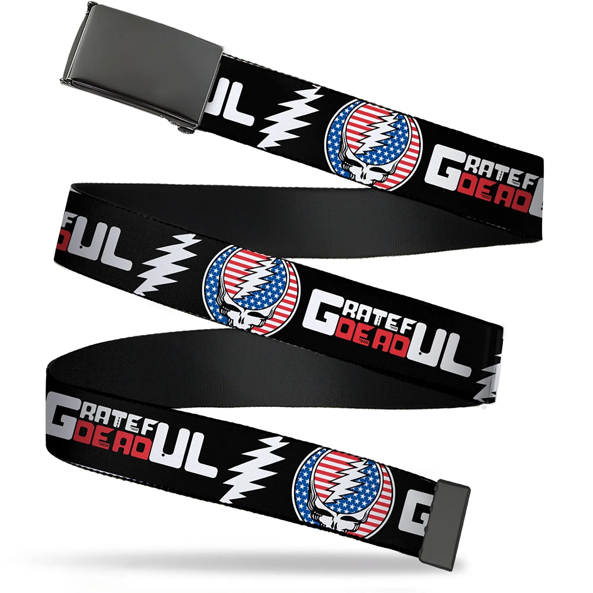 Grateful Dead Web Belt | Stars & Stripes + Text (Blank Black Buckle ...